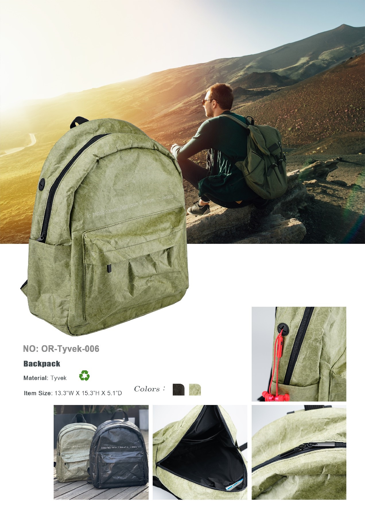 Durable Tyvek Back to School Backpack